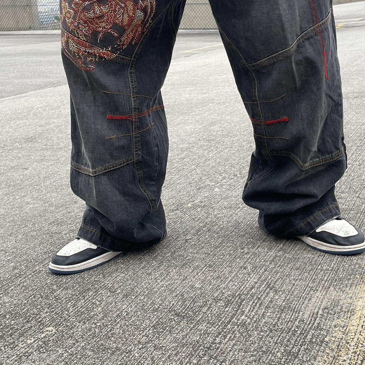 JNCO Men's Black and Red Jeans | Depop