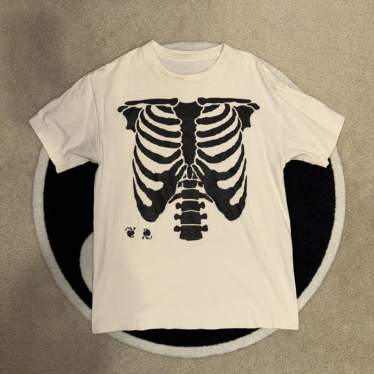 Black and Cream Skeleton Ribs T-shirt fits like a... - Depop