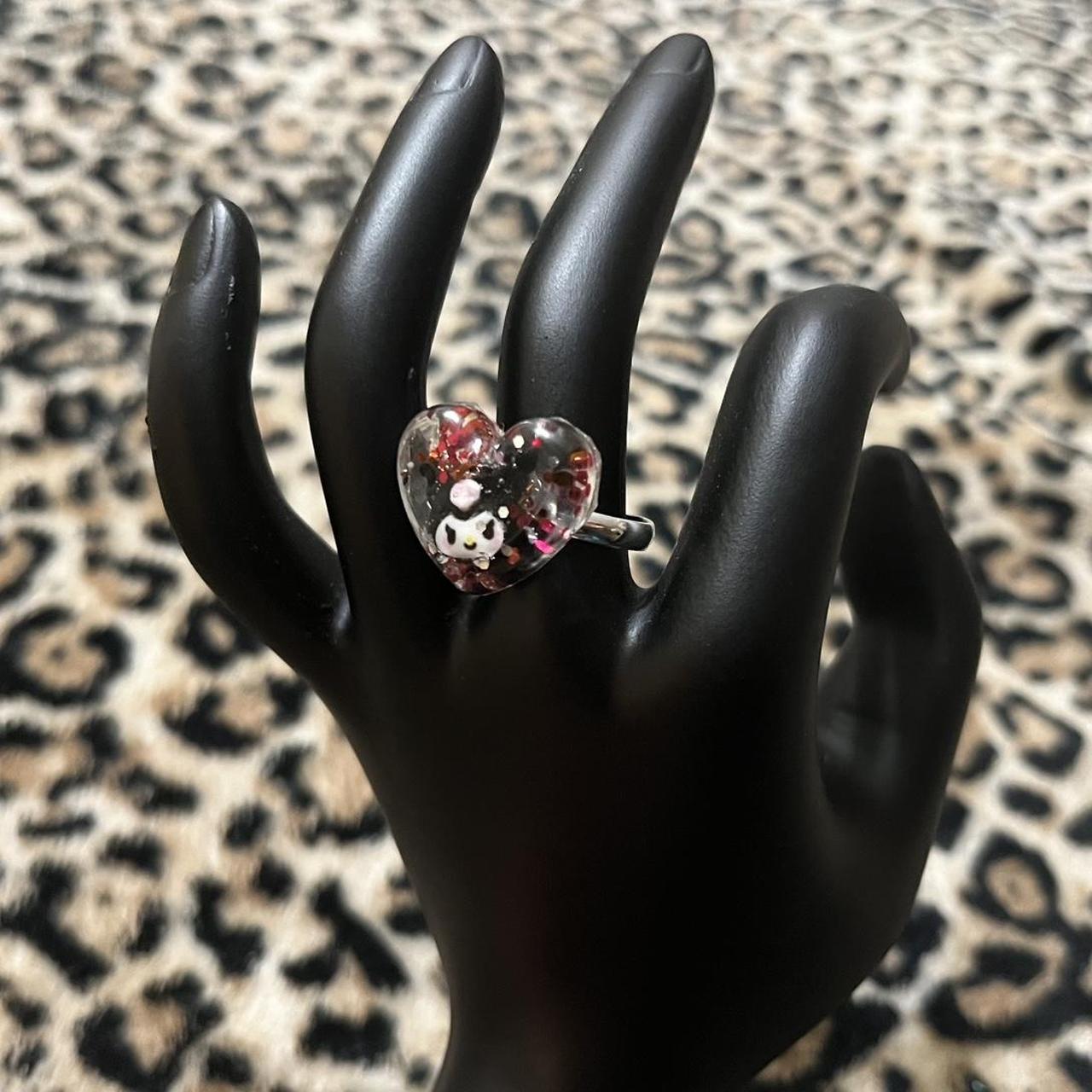 Adjustable, heart shaped, handmade Kuromi ring, cast... | Depop