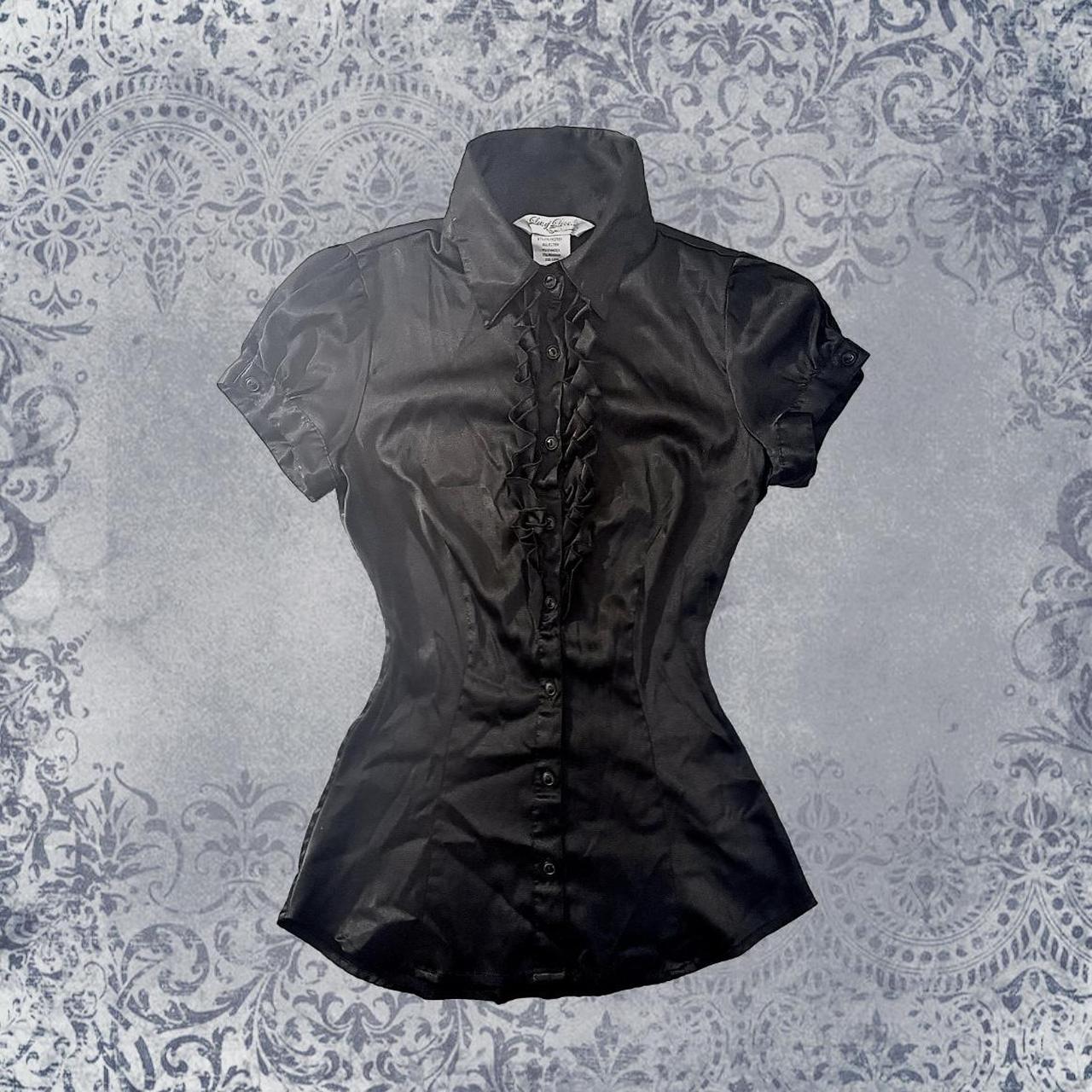 black ruffle button up blouse {{read description for... - Depop