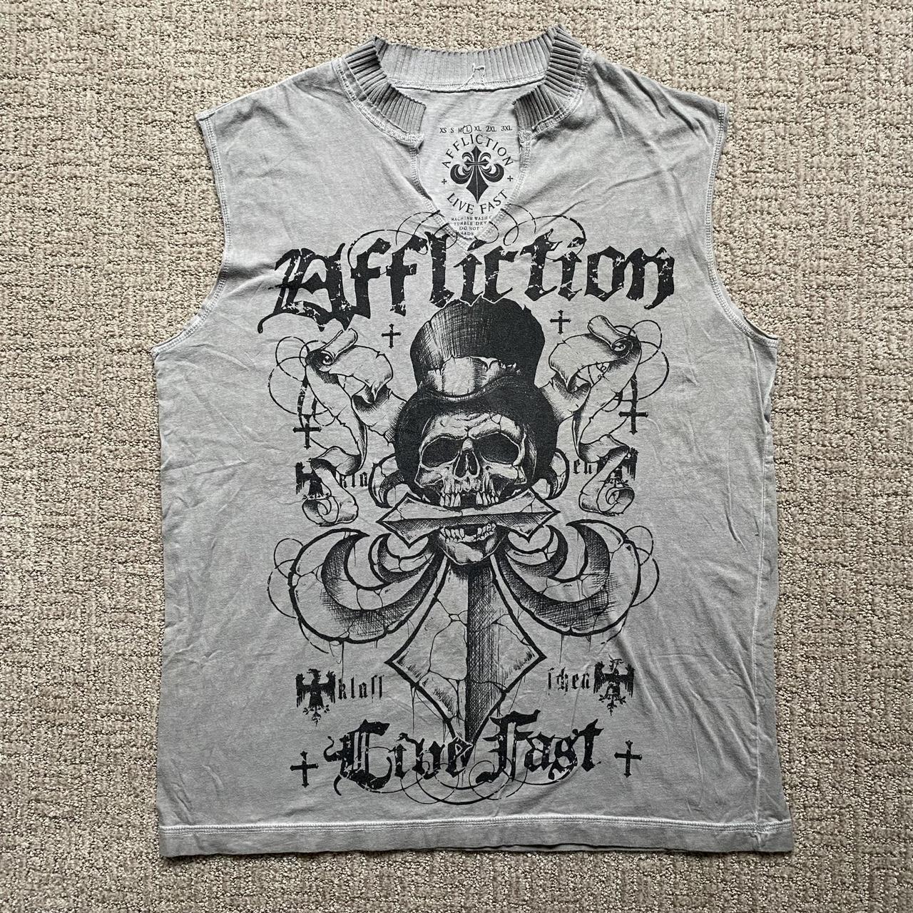 Y2K Affliction Live Fast Cutoff Size Large Crazy... - Depop