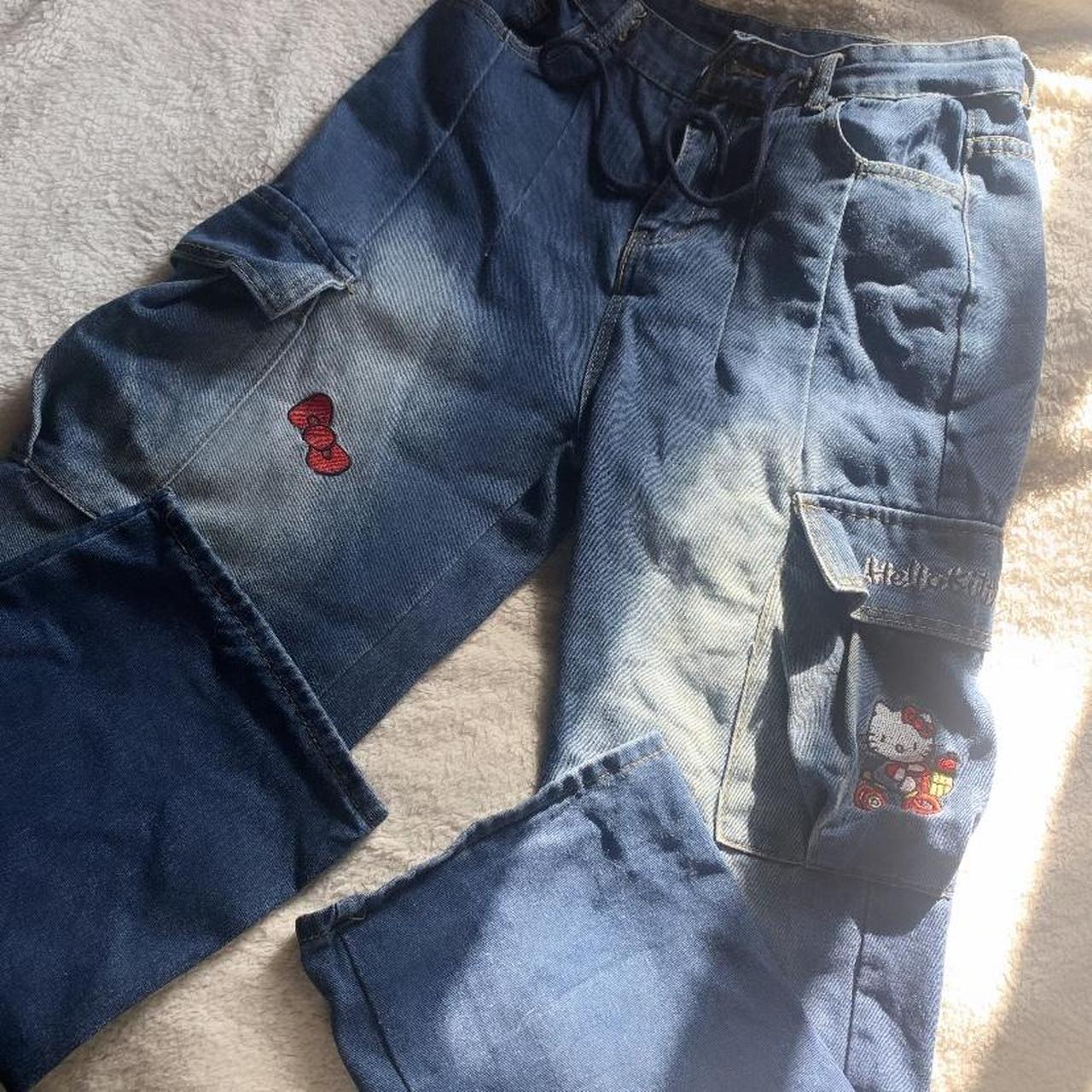 🍒🎀HELLO KITTY EMBROIDERY DENIM JEANS. excellent... - Depop