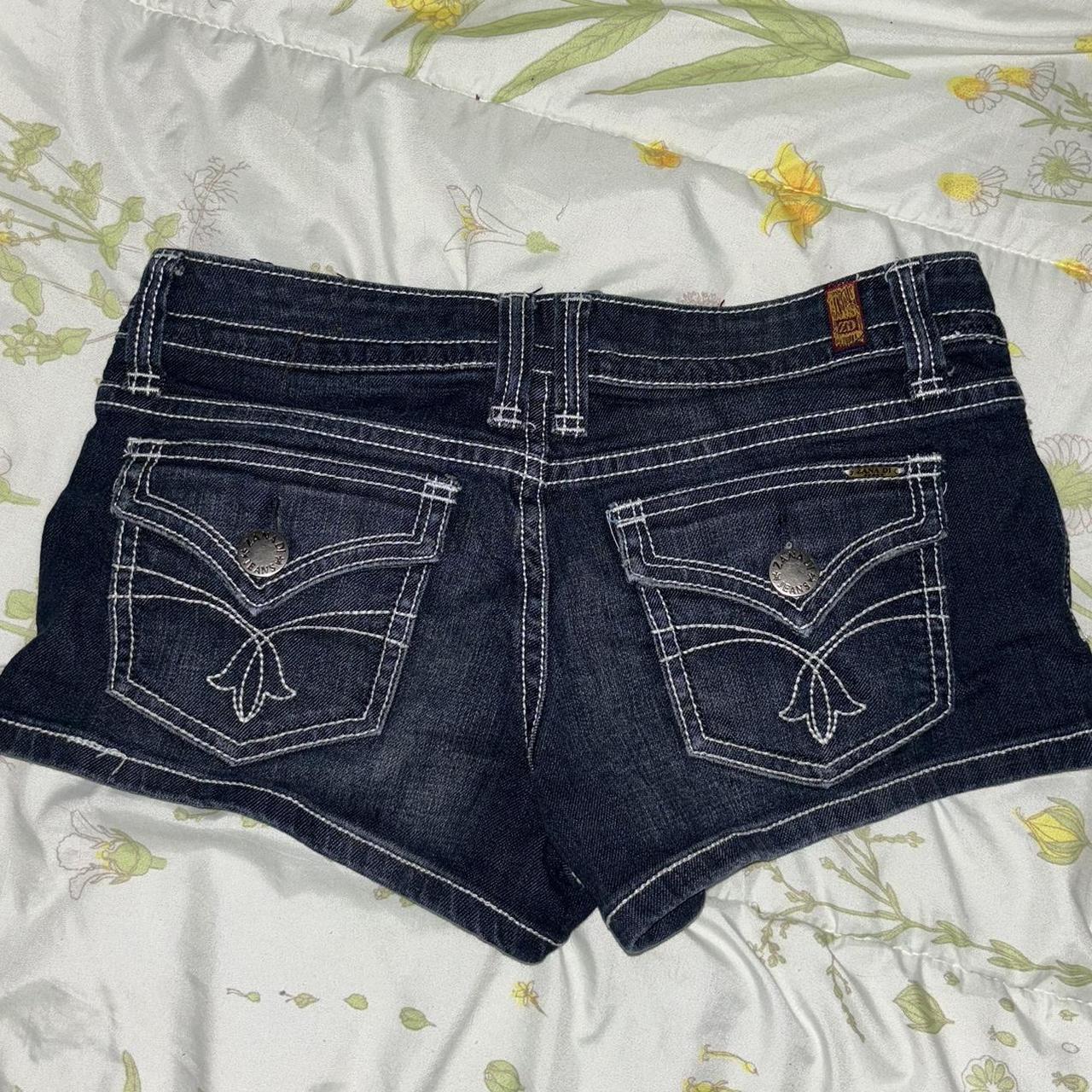 Low rise dark wash jean shorts size 7 all buttons... - Depop