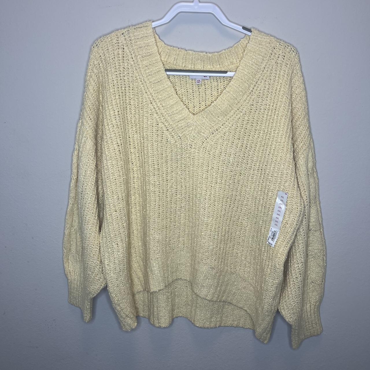 So Pastel Yellow V-neck Knit Sweater Size XXL... - Depop