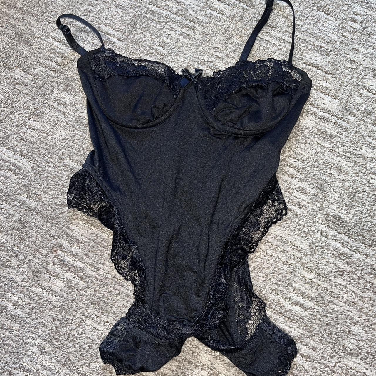 Black body suit with lace detailing ultra high rise... - Depop