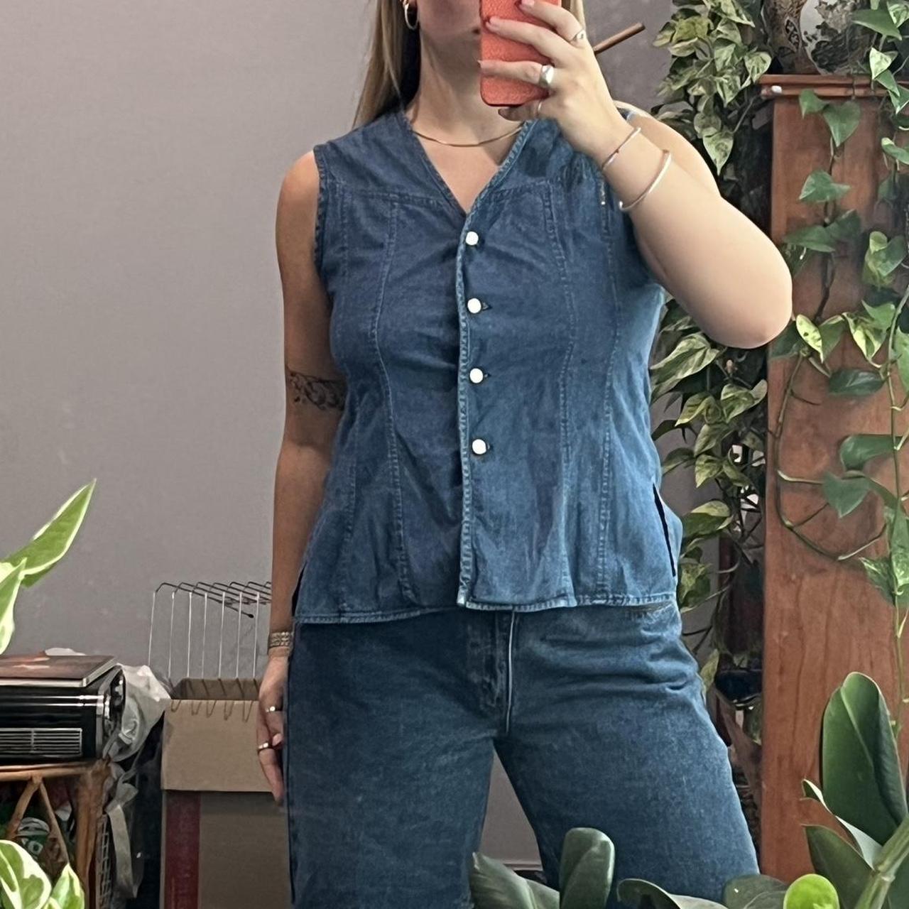 Mock denim top, (looks like denim) Super cute and... - Depop