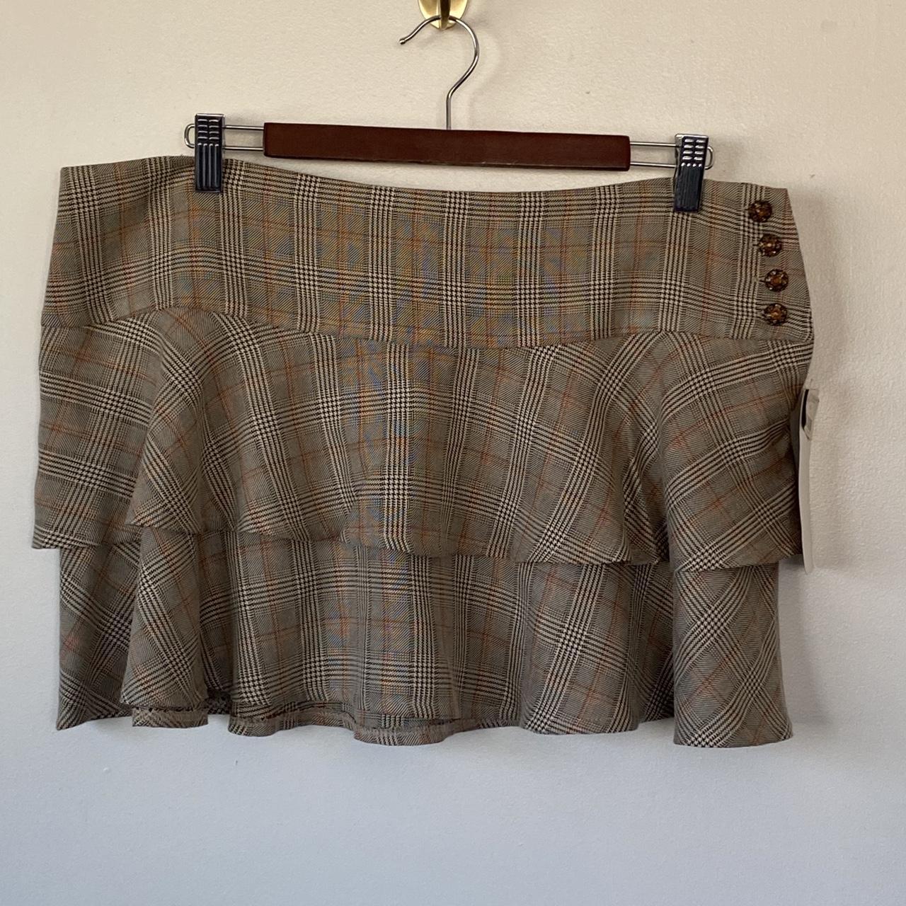 Y2K Plaid Ruffled Mini Skirt with Bling... - Depop