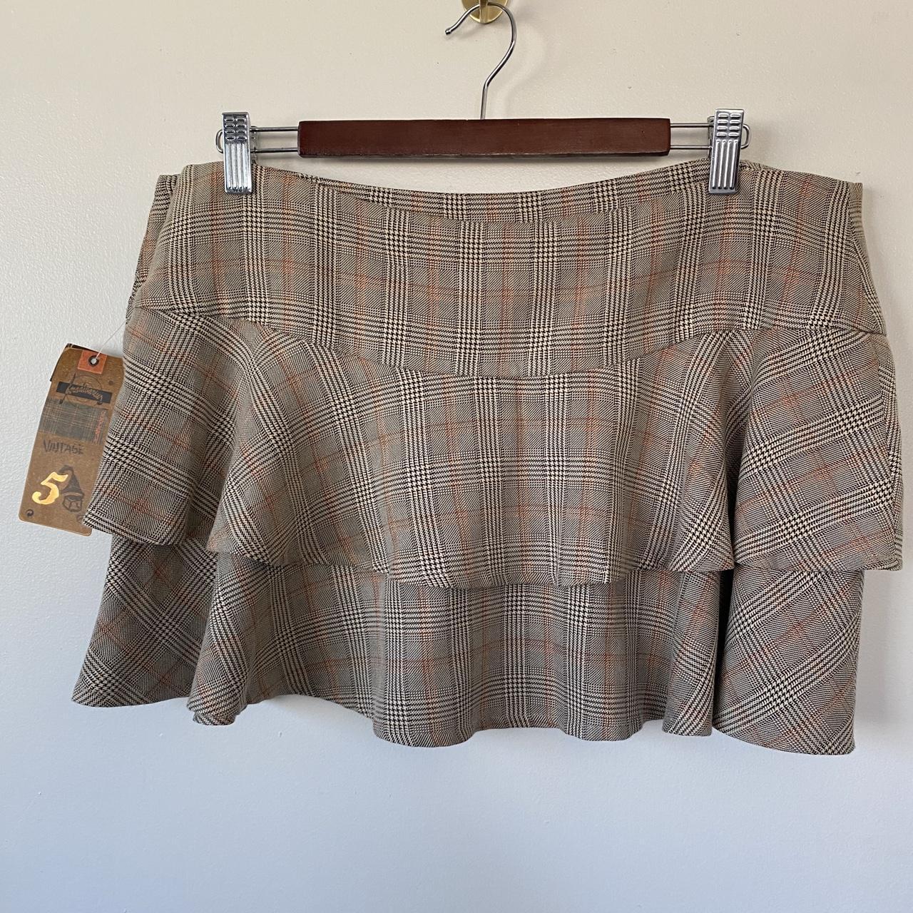Y2K Plaid Ruffled Mini Skirt with Bling... - Depop