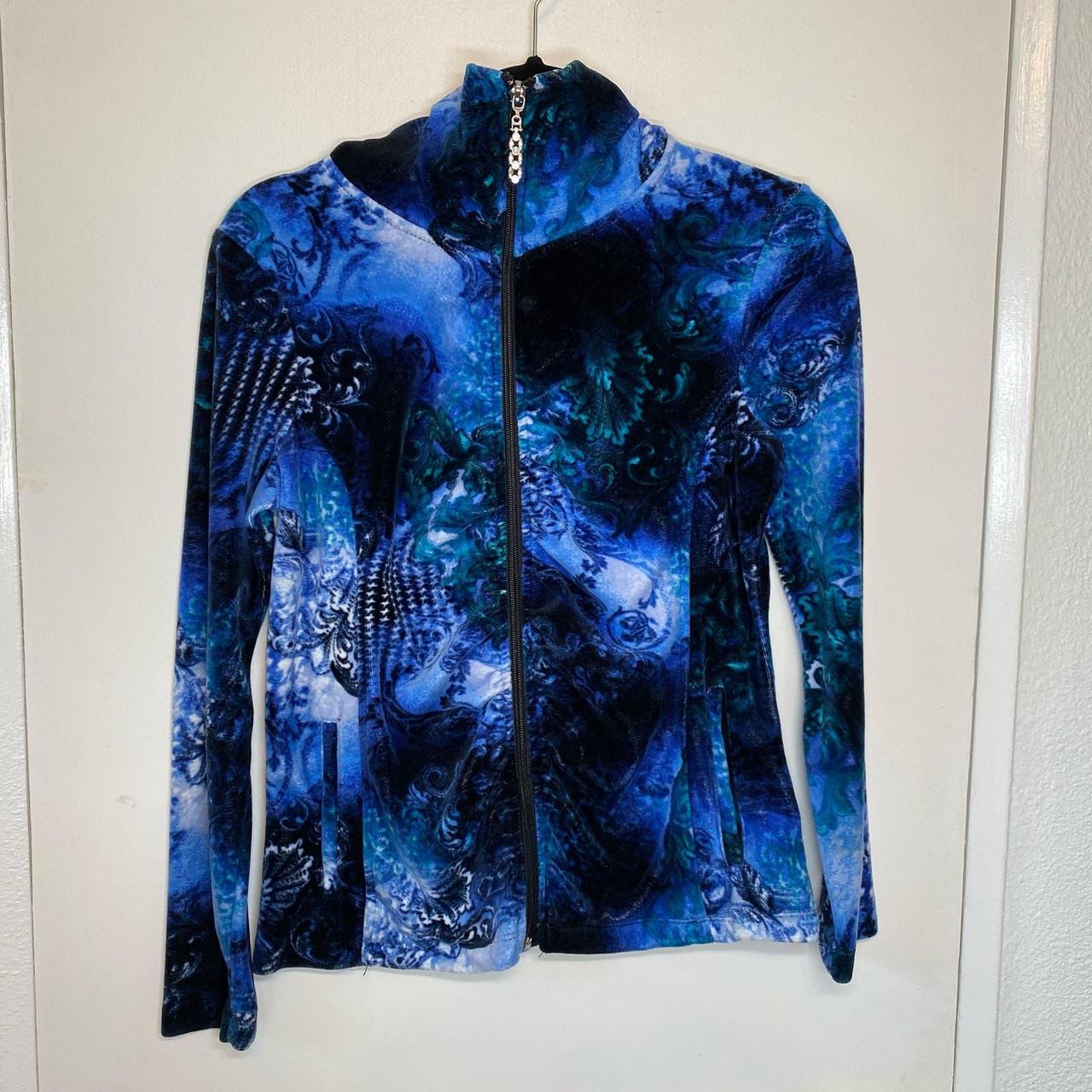 Onque Petite Blue Velour Zip Up Jacket Mob Wives Vtg... - Depop