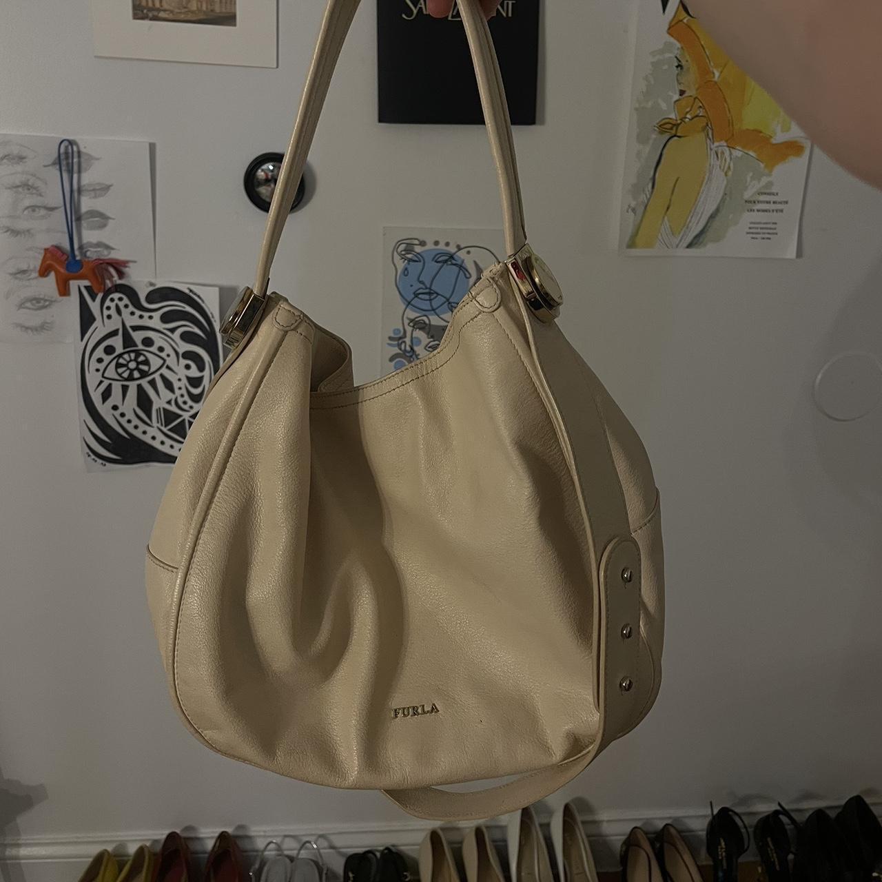 vintage beige furla medium tote/shoulder bag could... - Depop