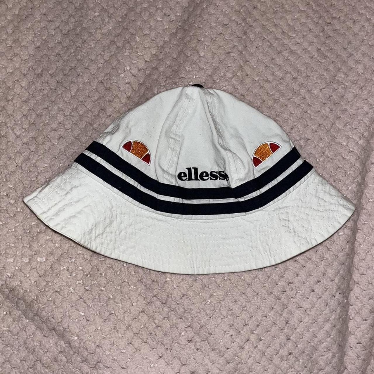 Ellesse bucket hat - white with dark blue detailing... - Depop