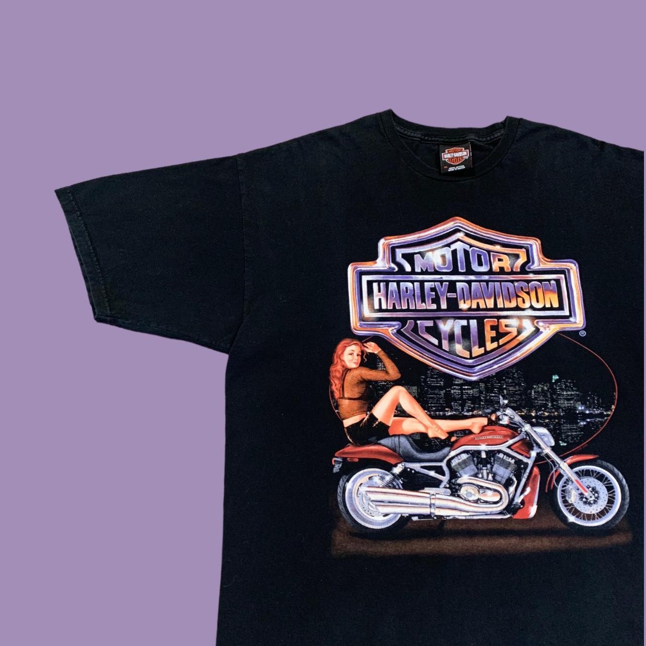 Harley Davidson Men's Black and Purple T-shirt | Depop