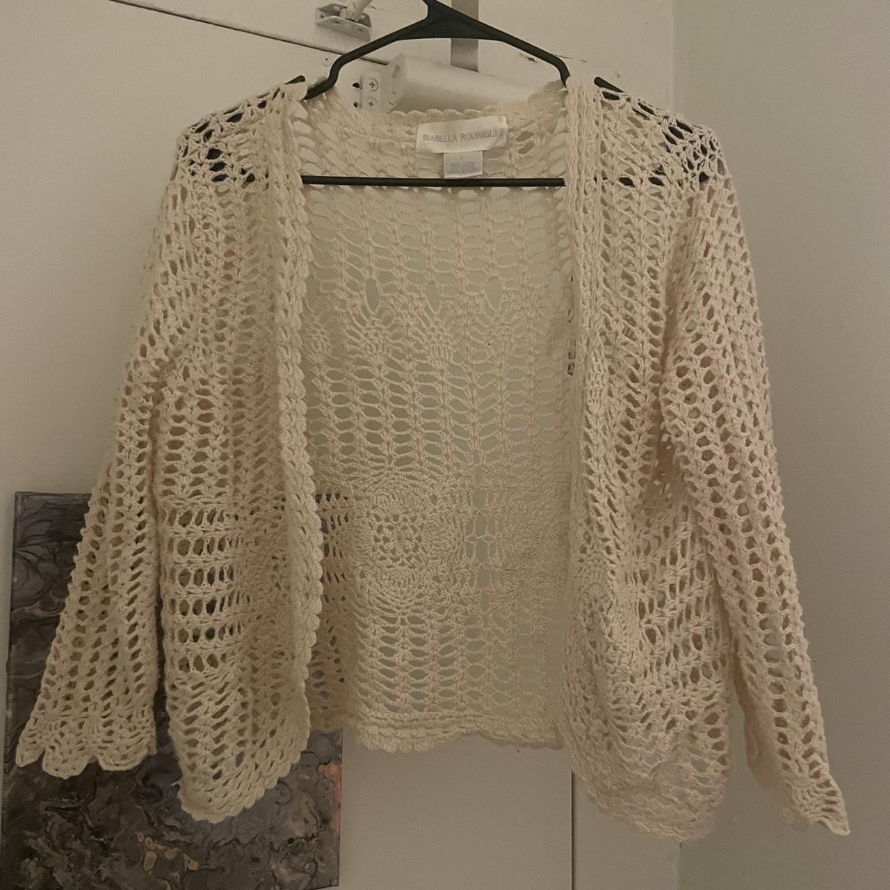 Cute White netted cardigan Says large but fits... - Depop