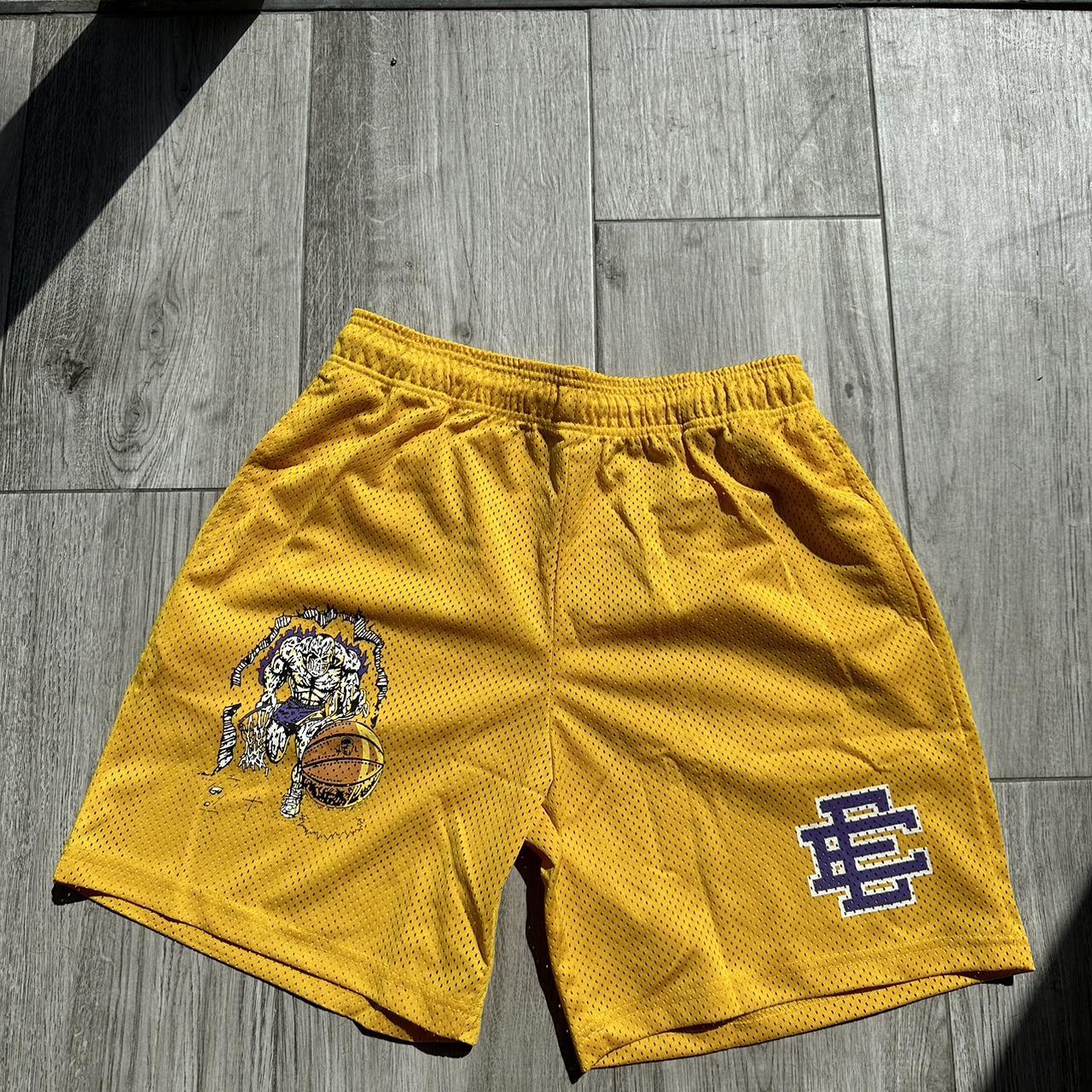 NBA Men's Yellow and Purple Shorts | Depop