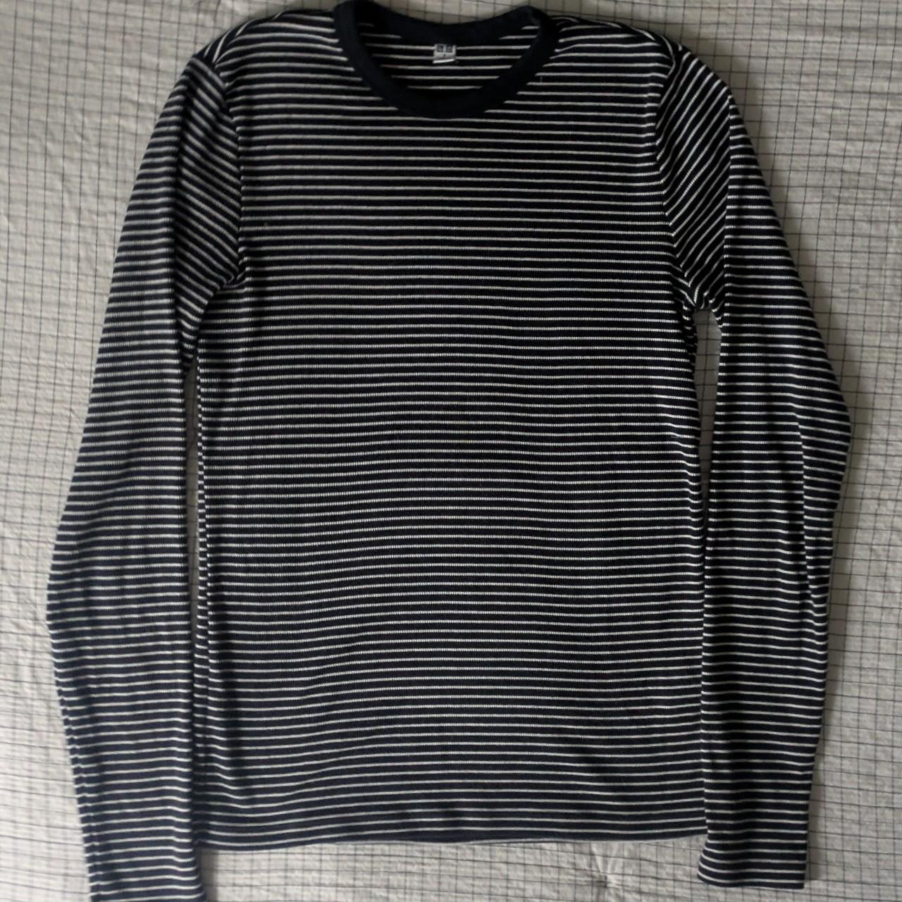 Uniqlo basic black and white stripy 🦓 long sleeve t ... | Depop