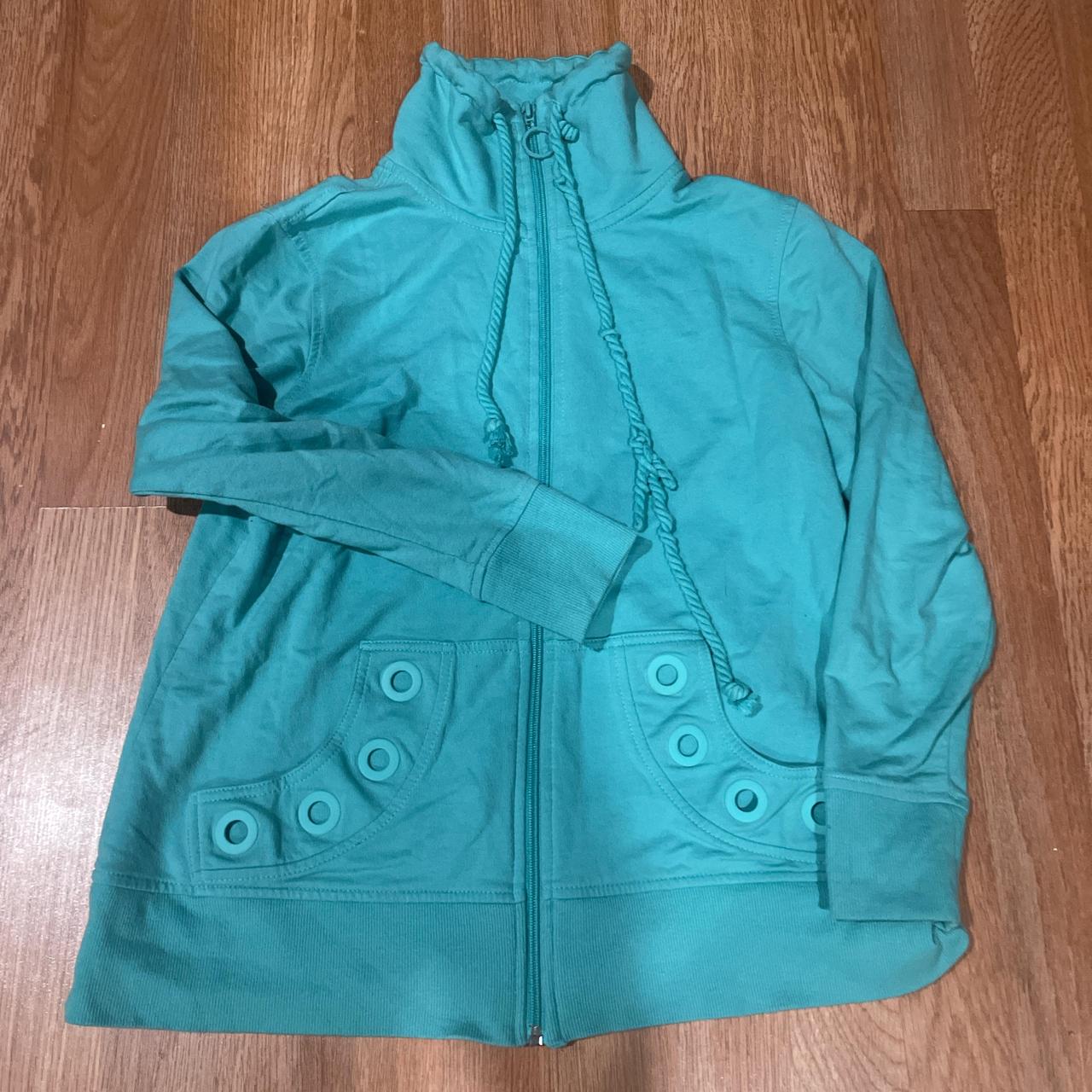 Teal zip up jacket with circular detail #early2000s - Depop