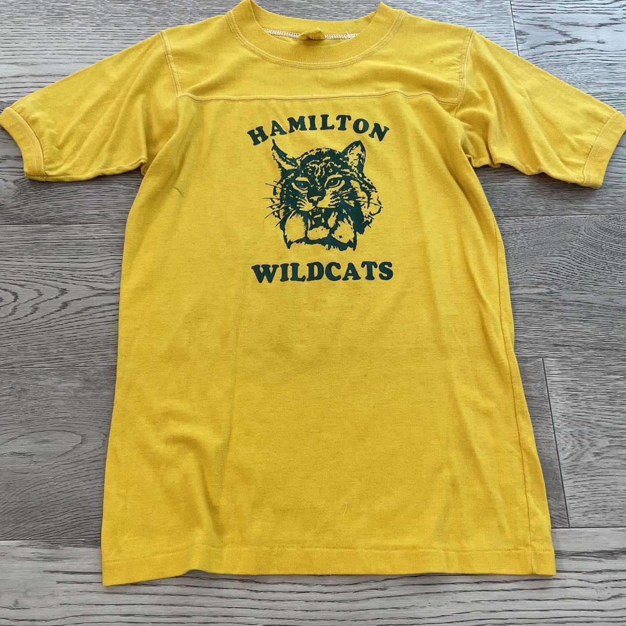 True vintage rare 60s Hamilton wildcats shirt yellow... - Depop