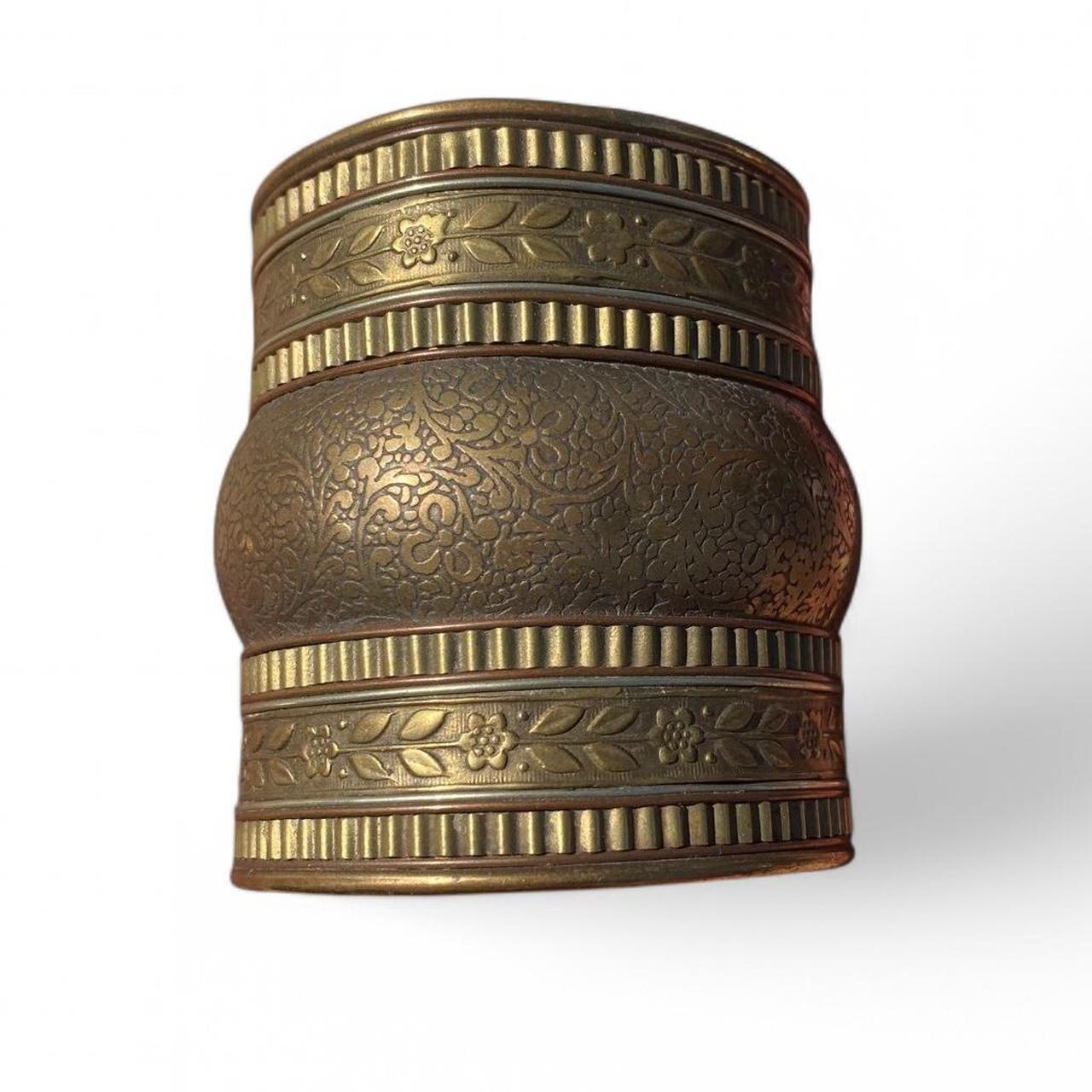 Vintage brass Boho bronze cuff with floral and leaf... | Depop