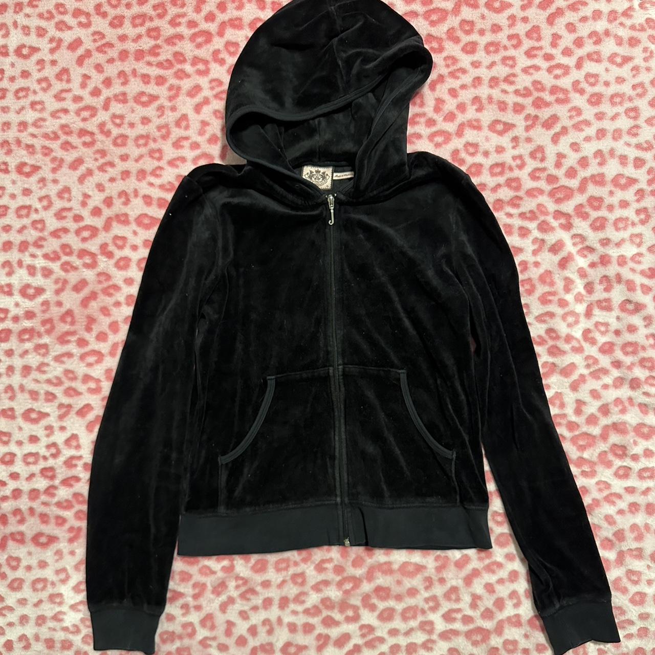 vintage juicy couture black velour zip up track suit... - Depop