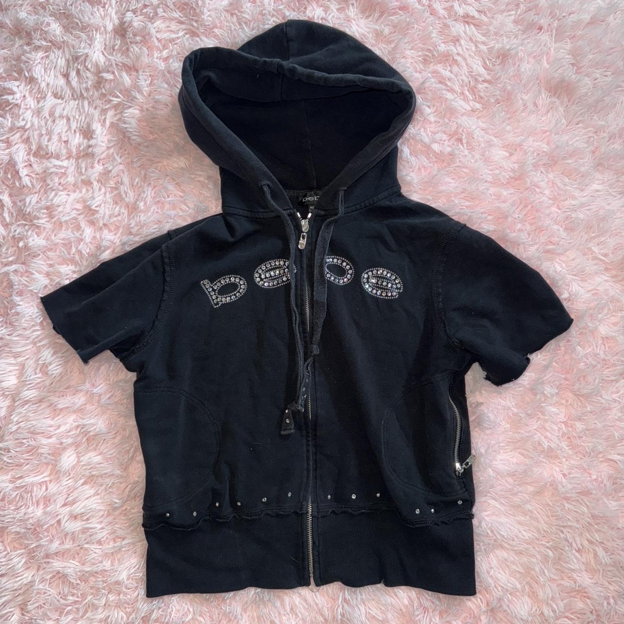 bebe rhinestone short sleeve track suit top, size... - Depop