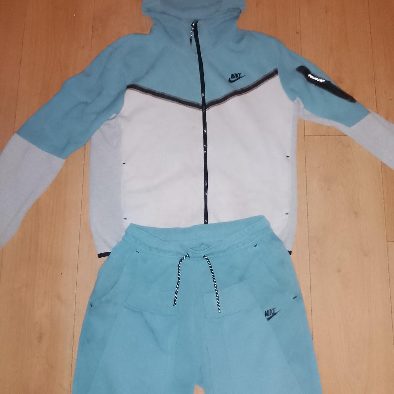 Nike tech blue tracksuit (complete set) Few stains... - Depop