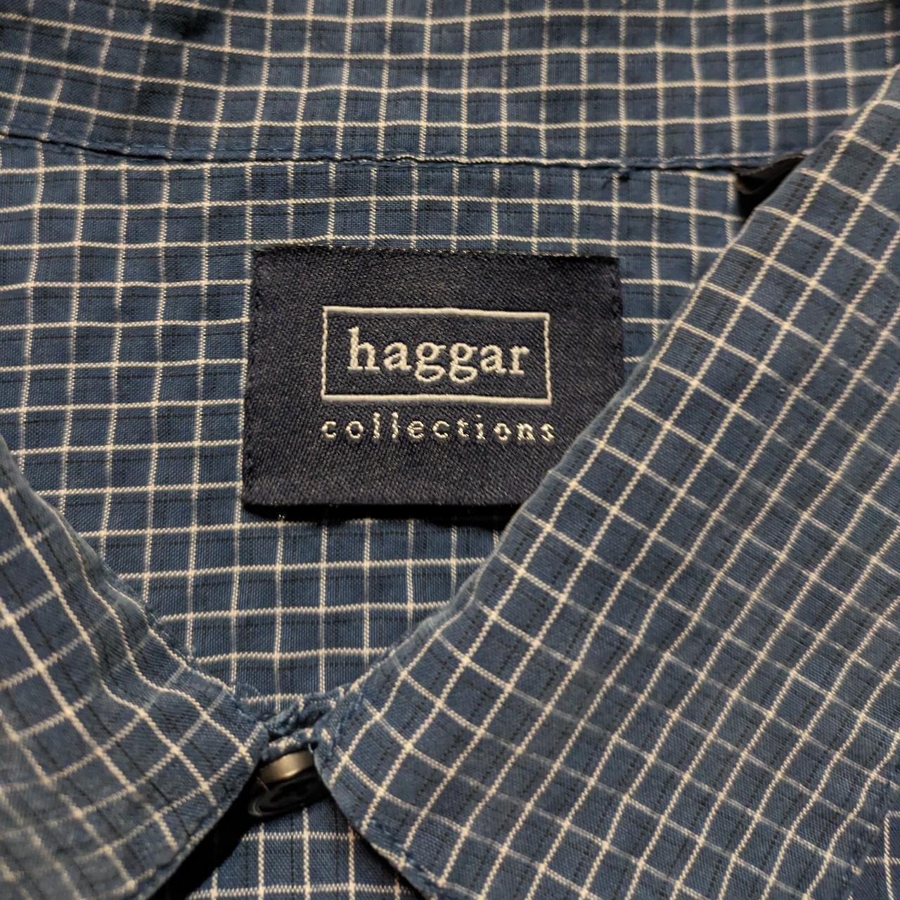Blue Haggar Grid Pattern Button Up Shirt excellent... - Depop