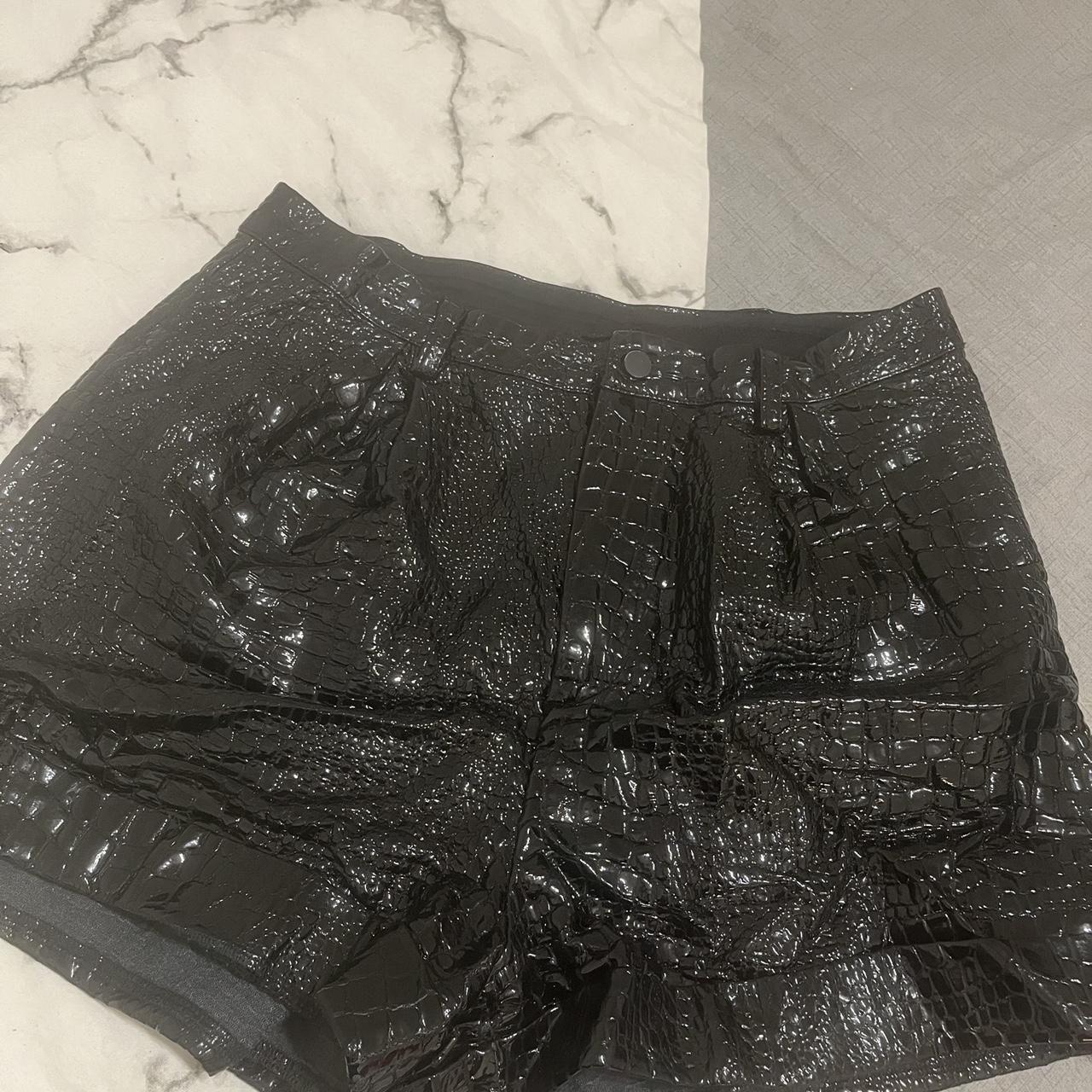 Black leather croc shorts Size M Worn couple... - Depop