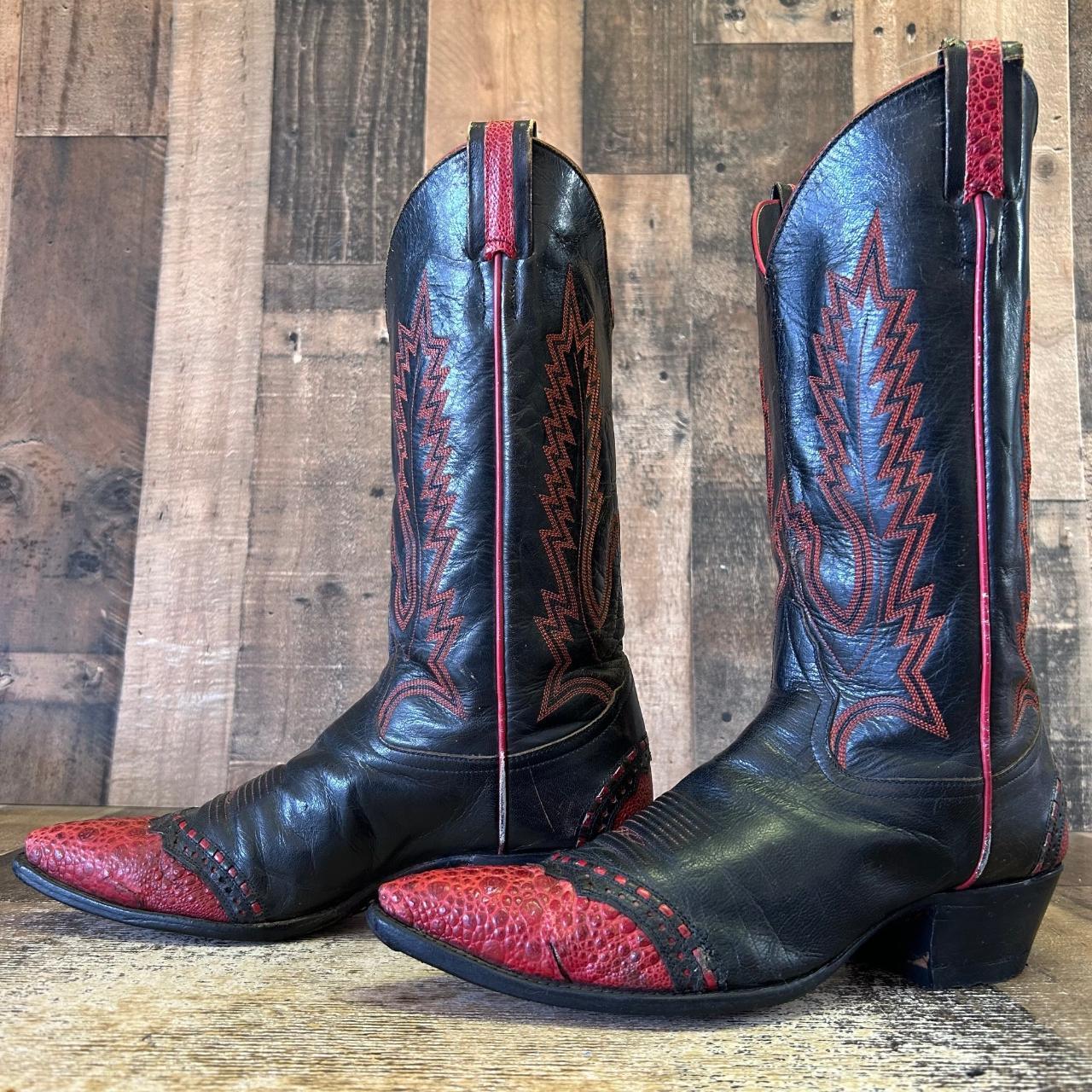 Larry Mahan Vtg Wingtip Cowboy Boots Mens 10 D Toes... - Depop