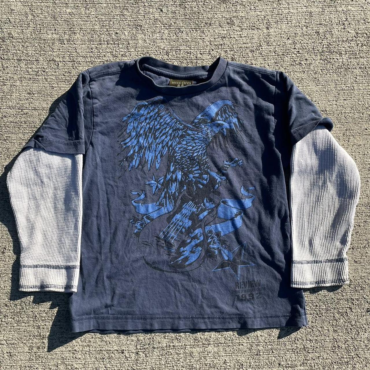 Double sleeve Blue thermal Buzz cut tiny TEE Sz 5/6... - Depop