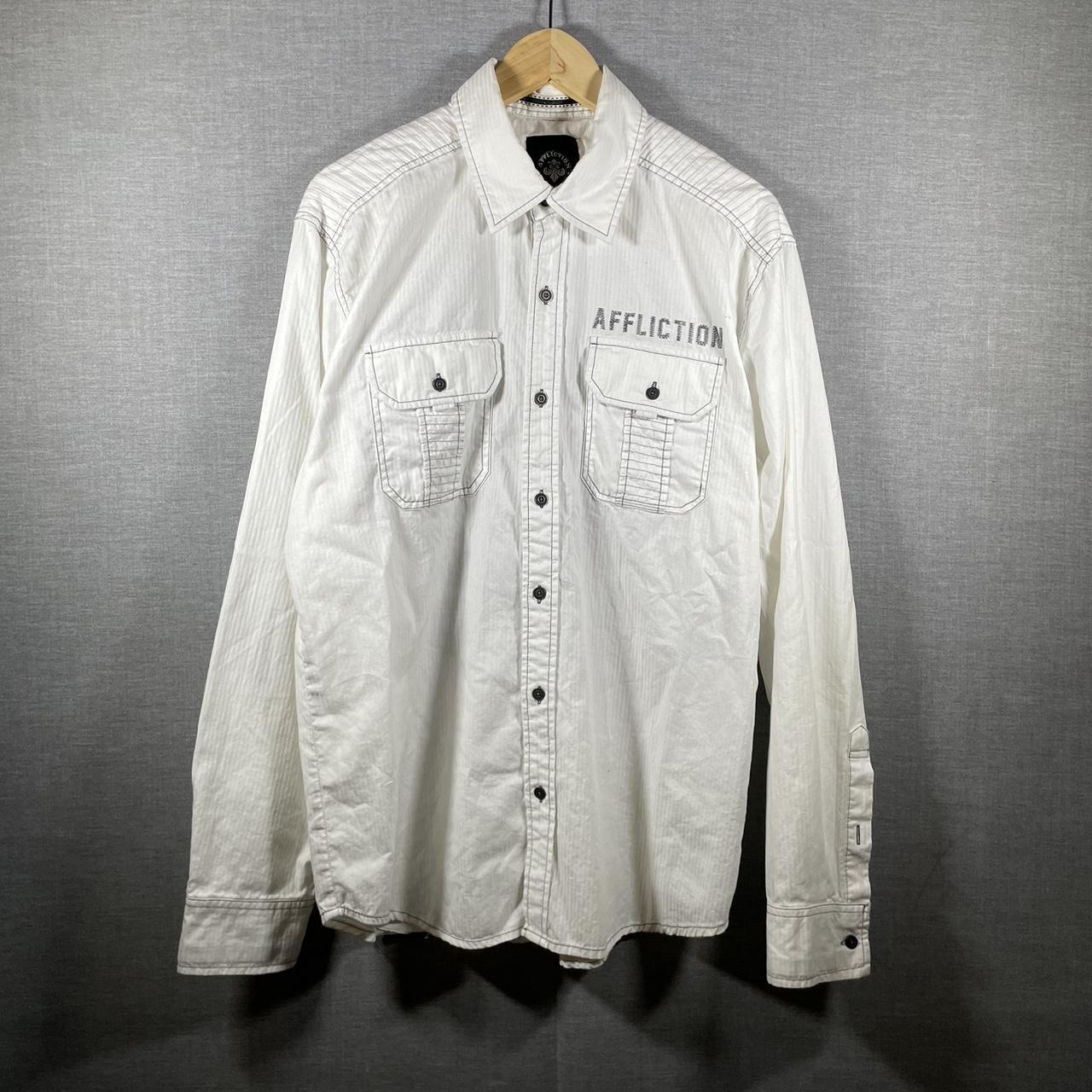 White Affliction Long sleeve Button Up Shirt Sz L... - Depop