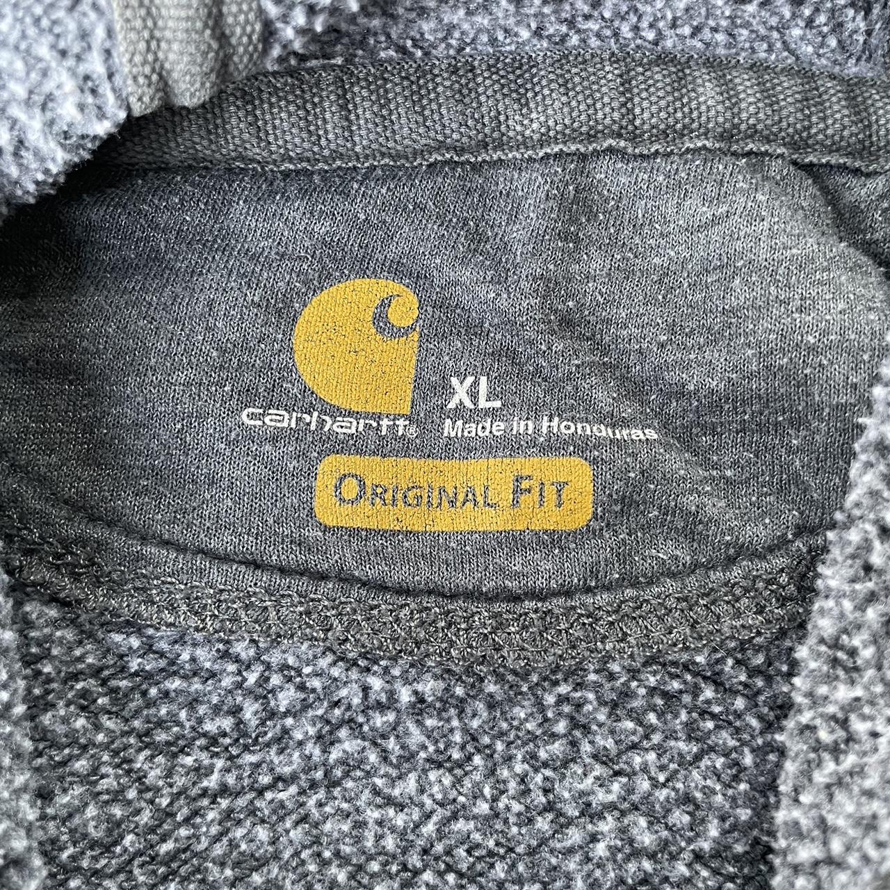 Grey Carhartt Hoodie with Green Arm Design Sz... - Depop