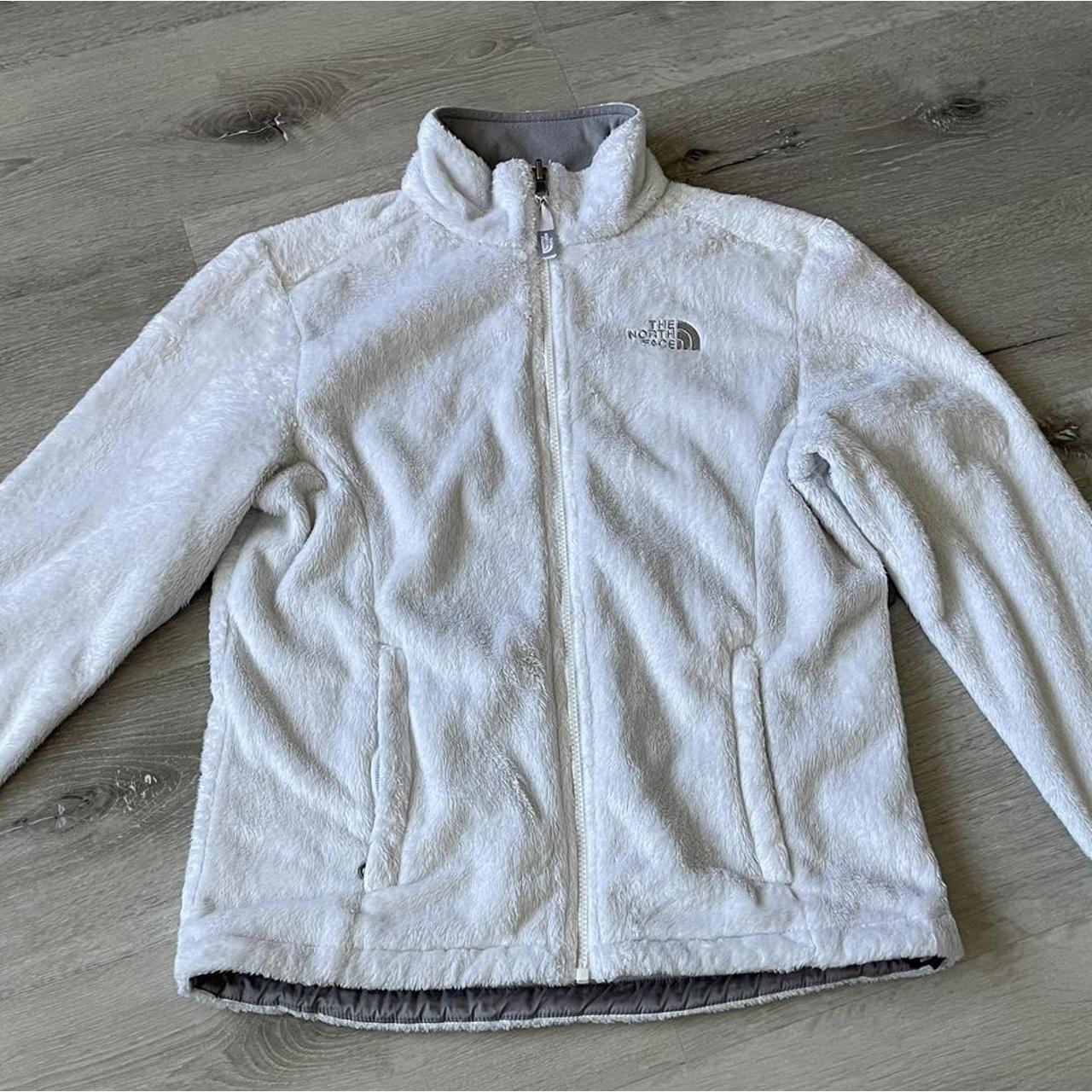 White fuzzy Northface jacket Perfect condition Size... - Depop