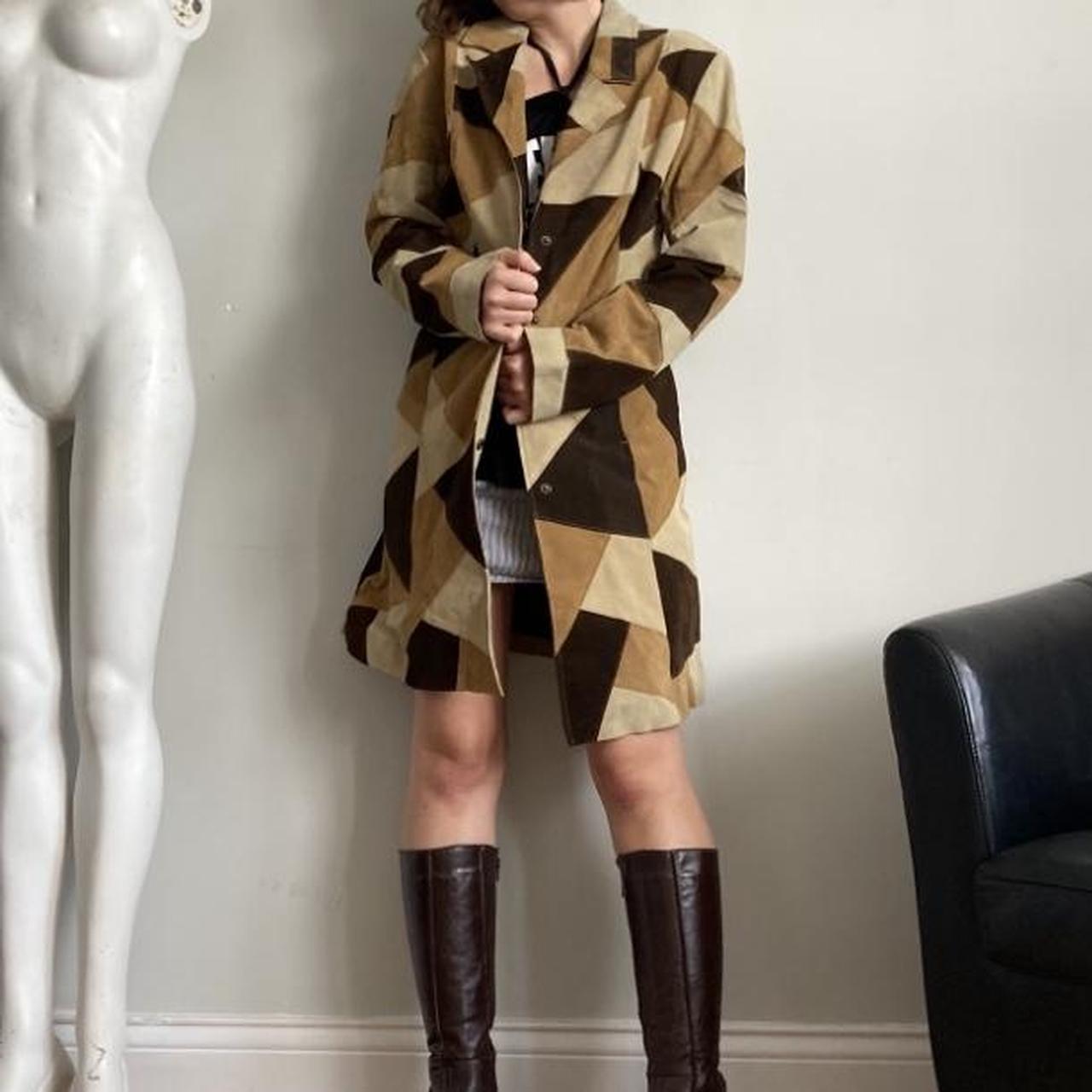 Brown suede patchwork coat 100% leather #patchwork... - Depop