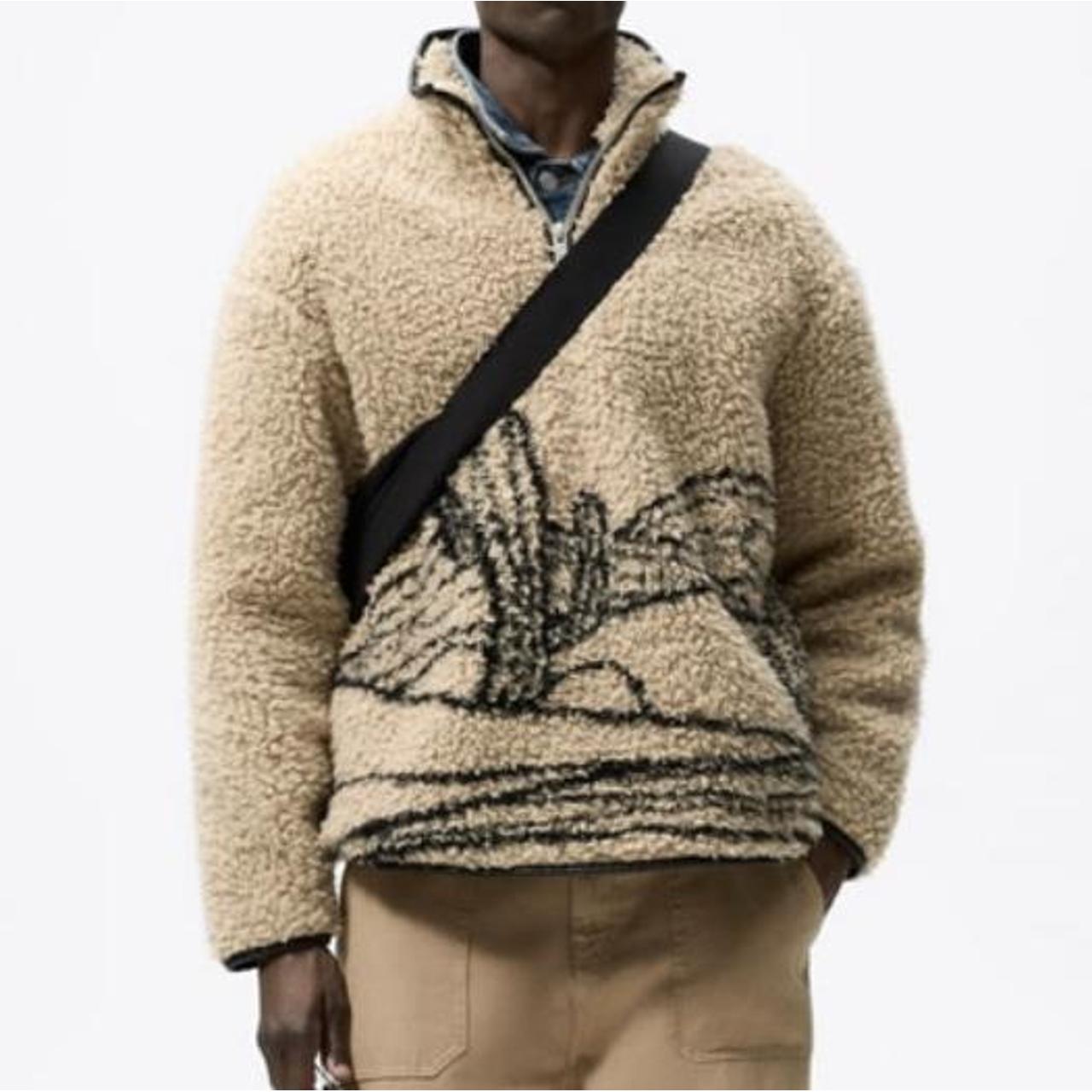 Zara mens sherpa fleece pullover, brand new size... - Depop