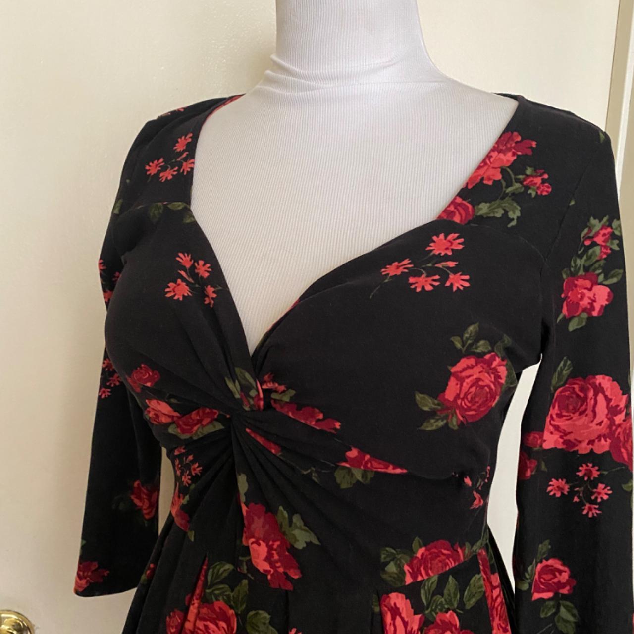 Very pretty red rose dress, on black. It is from... - Depop