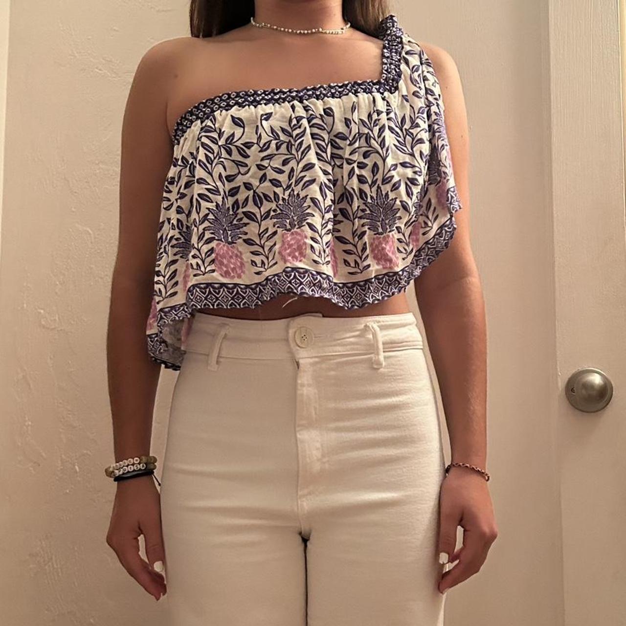 FARM RIO linen one shoulder ruffle top never worn,... - Depop