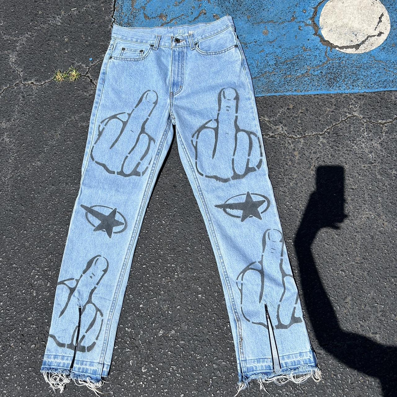 Clearing Closet Custom Middle Finger DBA jeans w/... - Depop