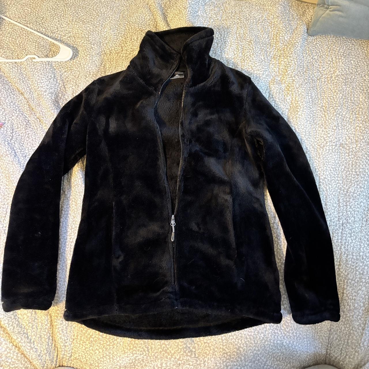 Black fuzzy zip up jacket | Depop