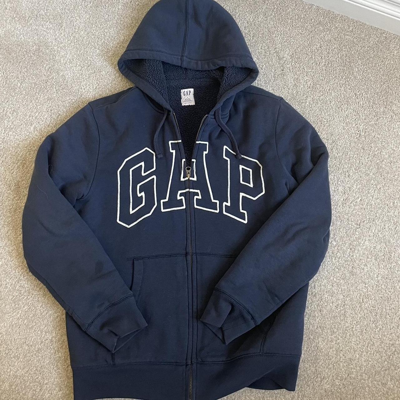 Navy Blue oversized Gap Zip Up Fleece-lined, really... - Depop