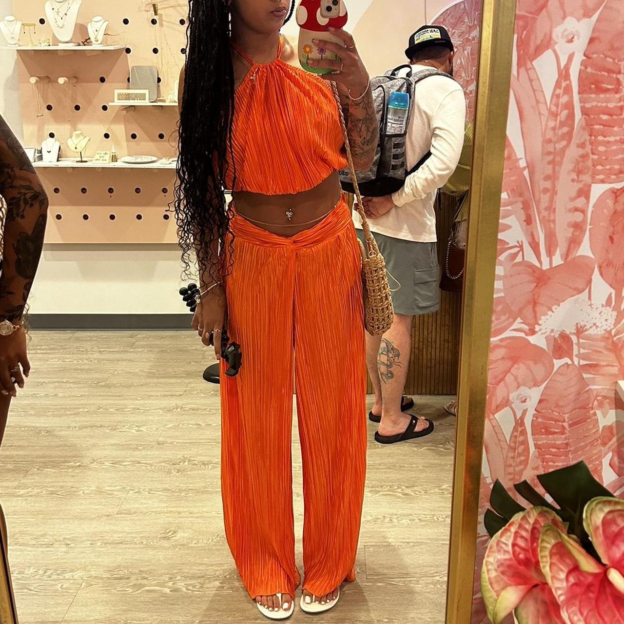 Orange two piece outfit worn once size... - Depop