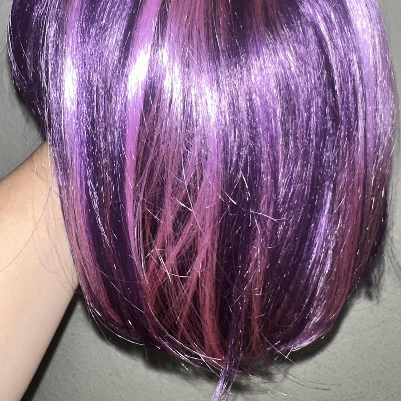 Purple with light purple streaks bob with bangs... - Depop