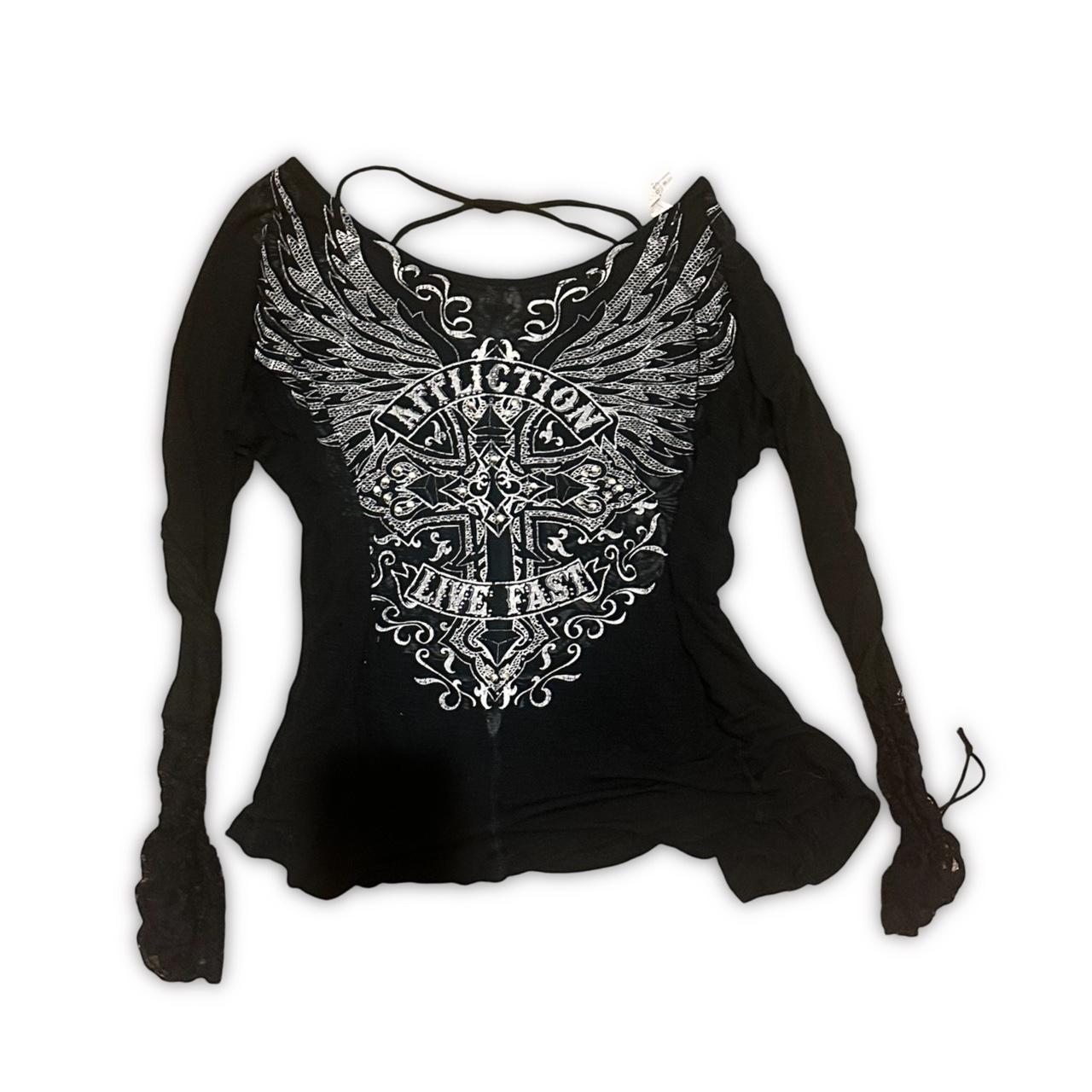 Insanee Affliction black long sleeve with lace... | Depop