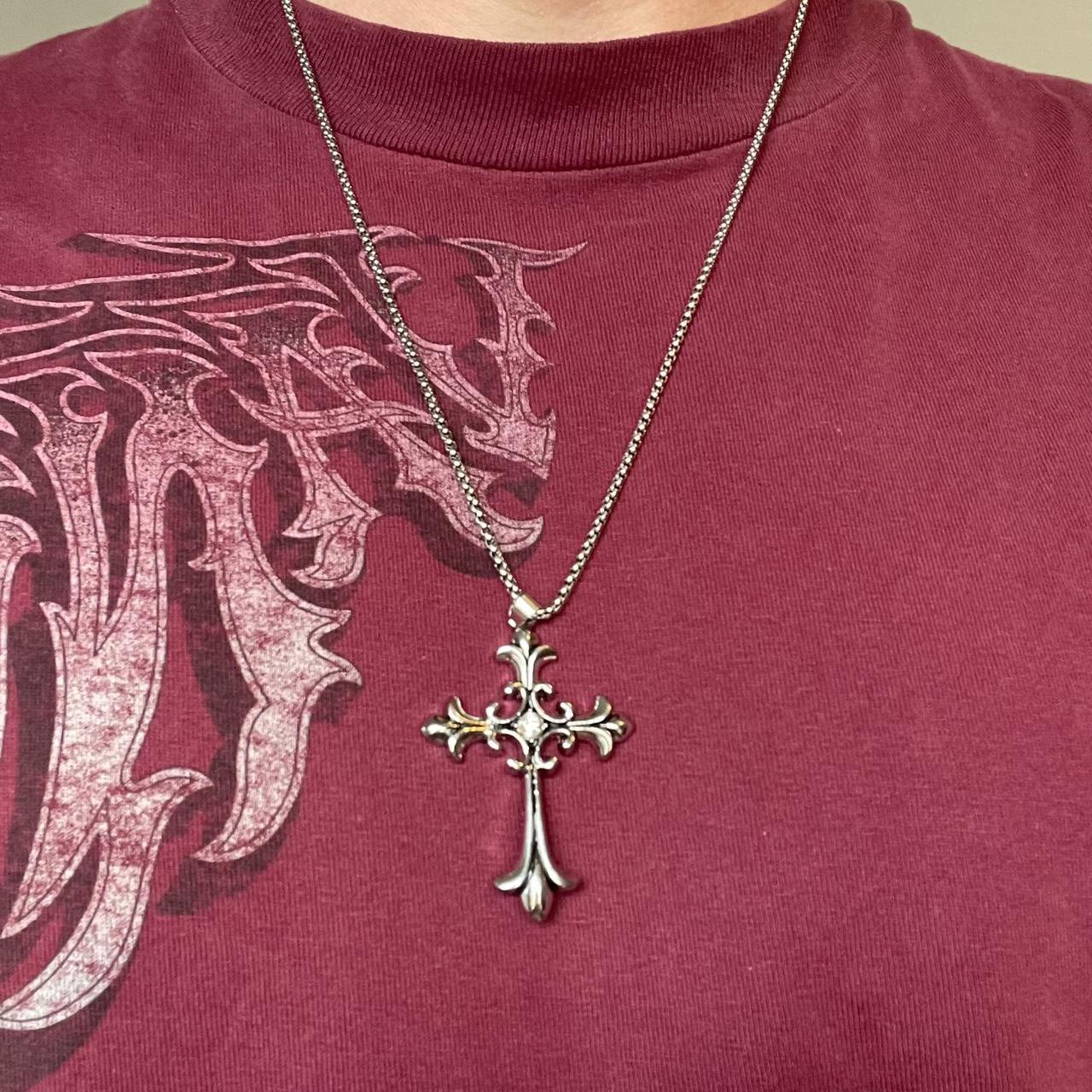 Emo grunge Y2K chrome cross necklace Perfect... - Depop