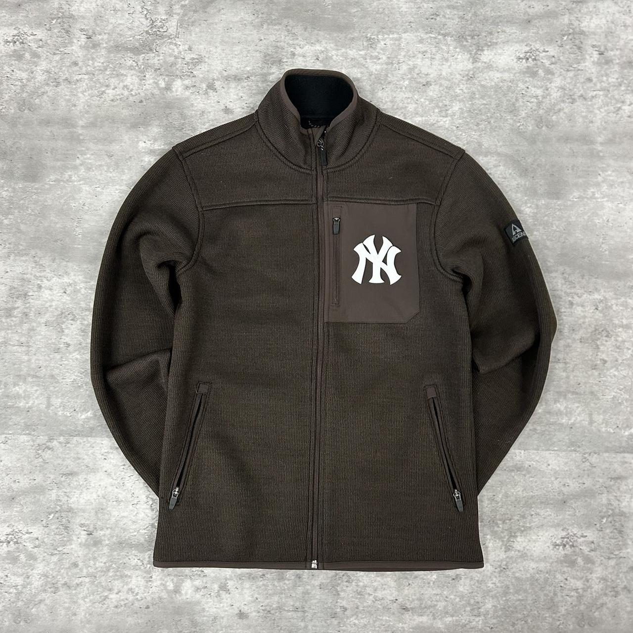 New York Yankees brown full zip fleece jacket size... | Depop