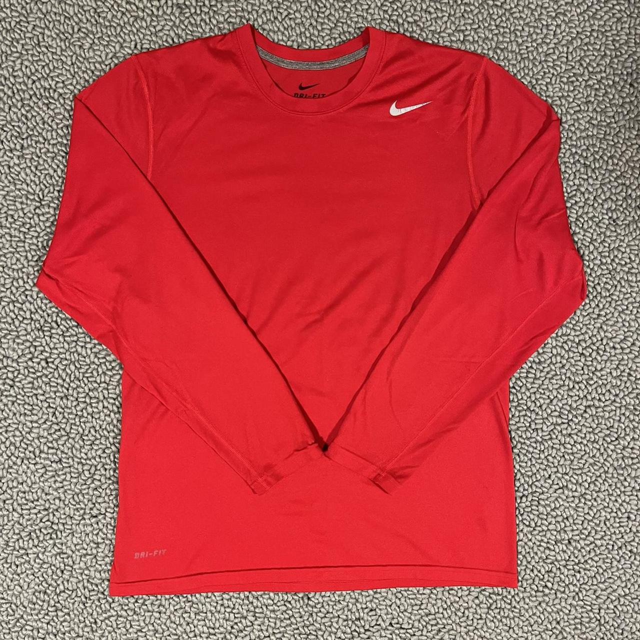 red nike dri fit longsleeve undershirt - Depop