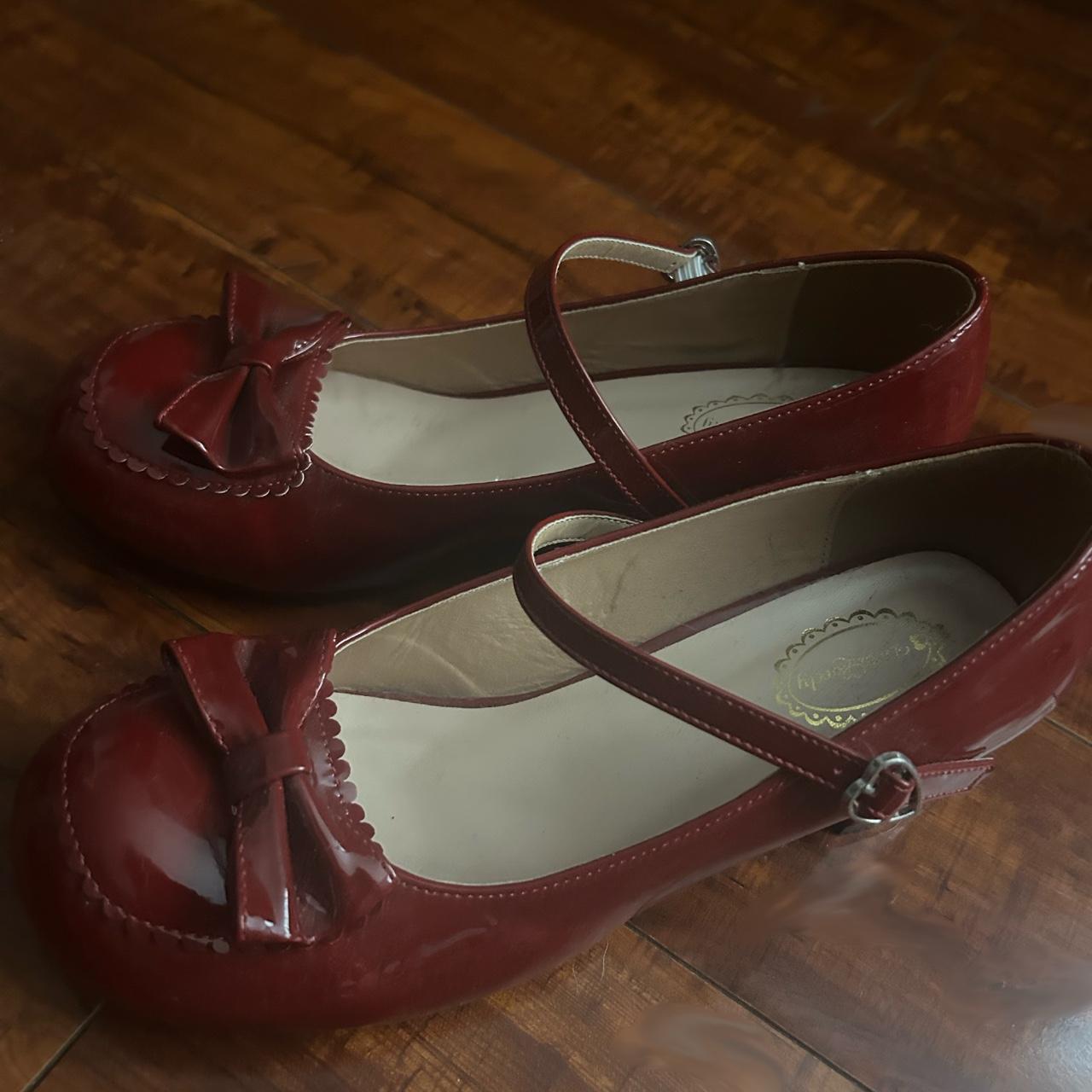 cherry red low heels with bow, size 38 in women (7.5... | Depop