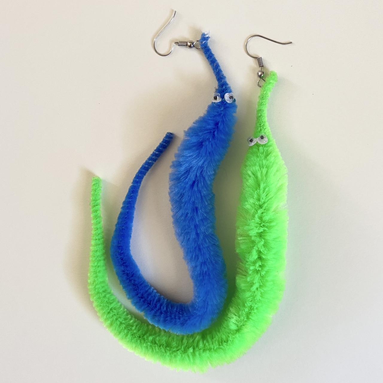 Worm On A String Earrings - Blue & green worms -... - Depop