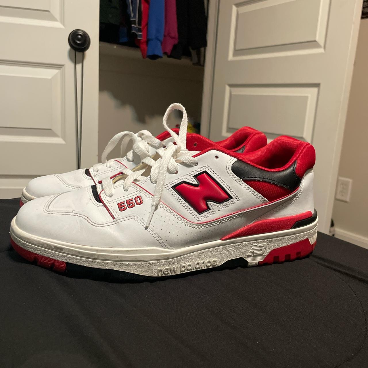 New Balance 550 Red and Black Good Condition Size... - Depop