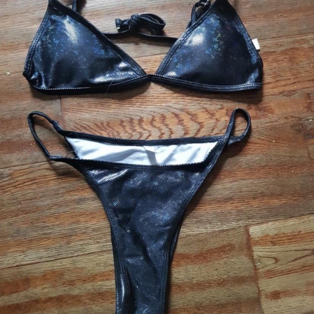 Dark Shiny Triangle Bikini Says Size M But Id Say It Depop