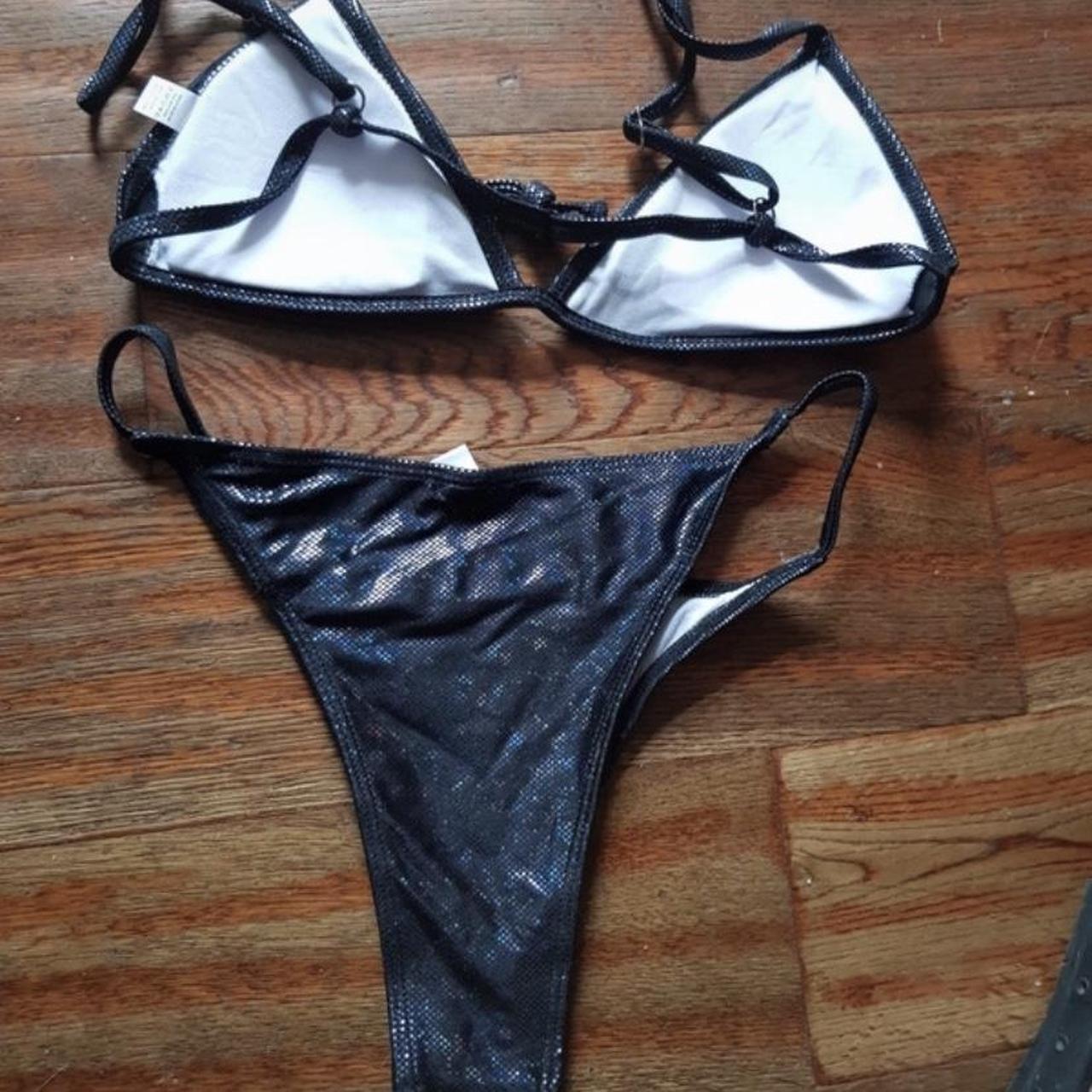 Dark Shiny Triangle Bikini Says Size M But Id Say It Depop